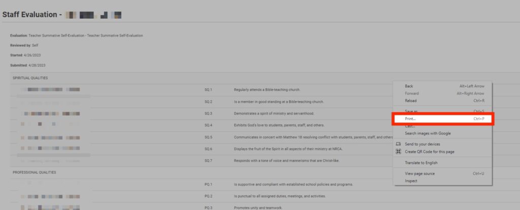 How do I save my Staff Evaluation as a pdf from Chrome on my desktop ...